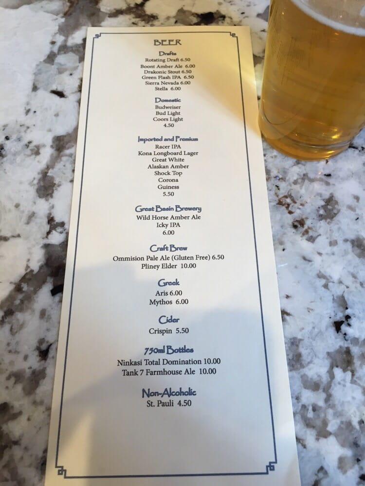 Menu at Artemis Lakefront Café restaurant, South Lake Tahoe