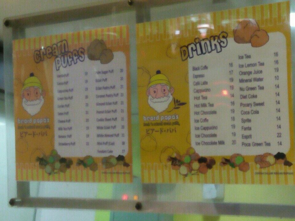 Menu at Beard Papa's, East Jakarta, Jalan Komodor