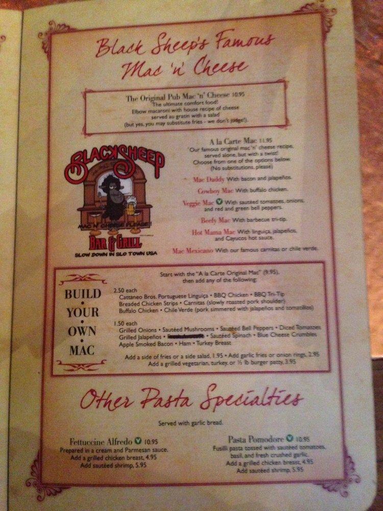 Menu at Black Sheep Bar & Grill, San Luis Obispo