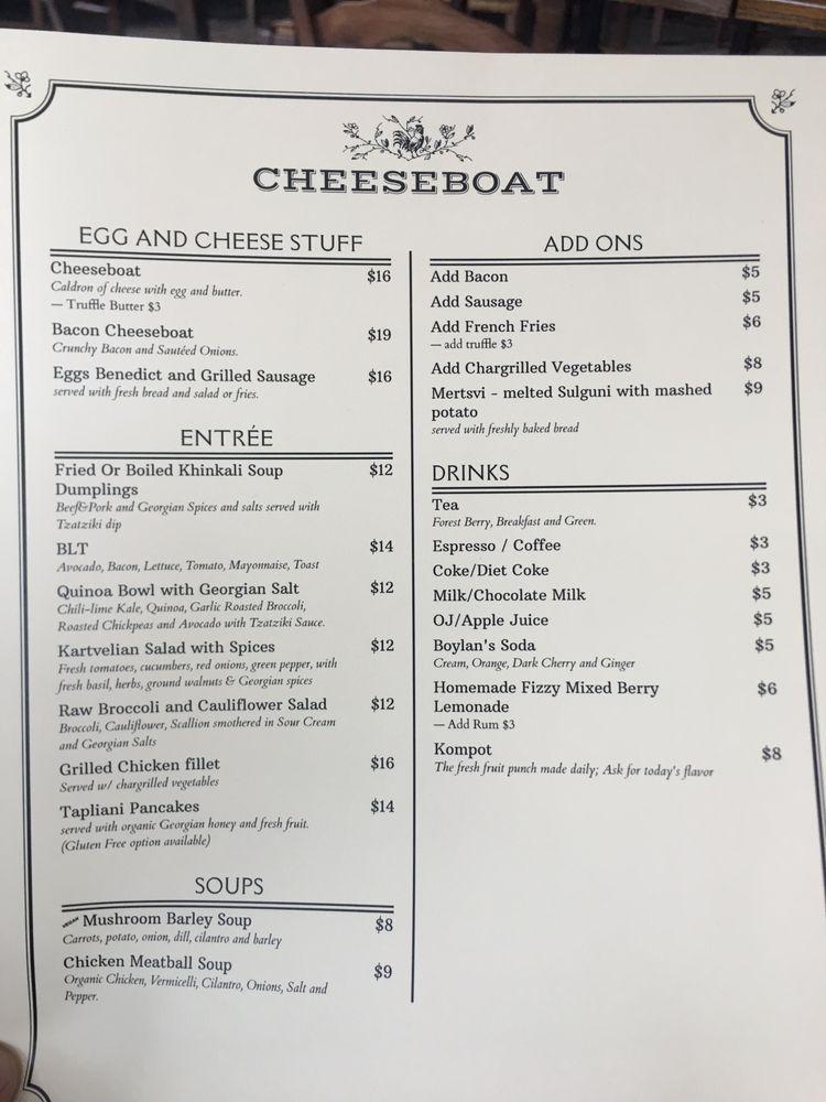 Menu at Cheeseboat restaurant, New York City