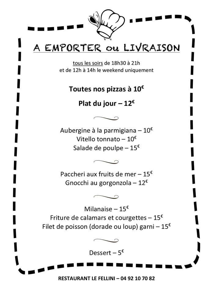 Menu at Le Fellini restaurant, Roquebrune-Cap-Martin