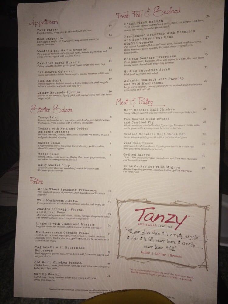 Menu at Tanzy restaurant, Boca Raton