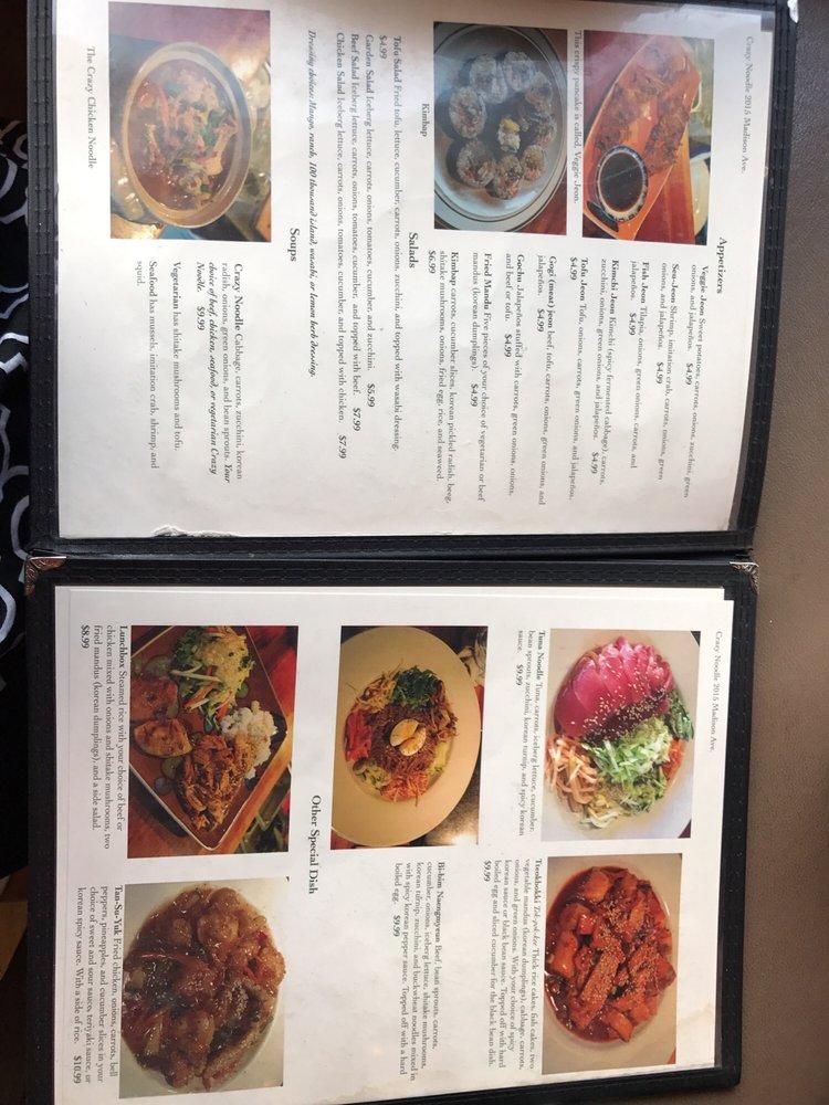 Menu at The Crazy Noodle restaurant, Memphis
