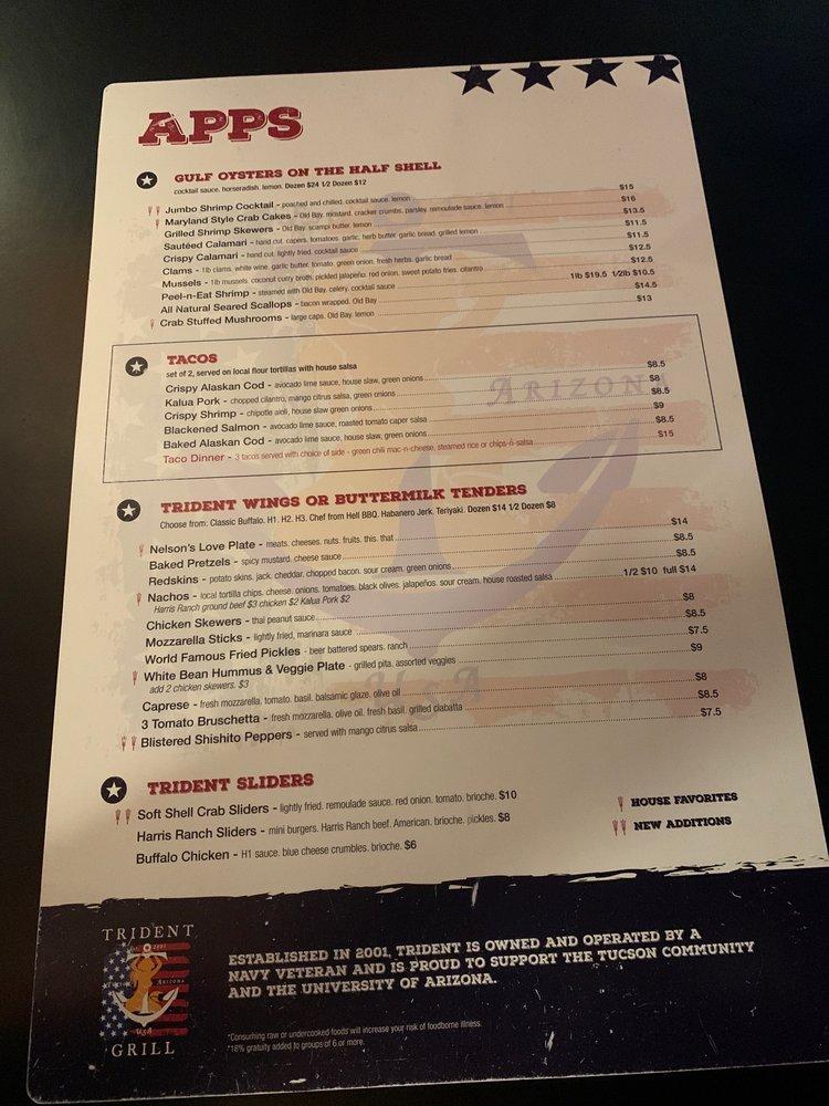 Menu at Trident Grill pub & bar, Tucson, E Speedway Blvd