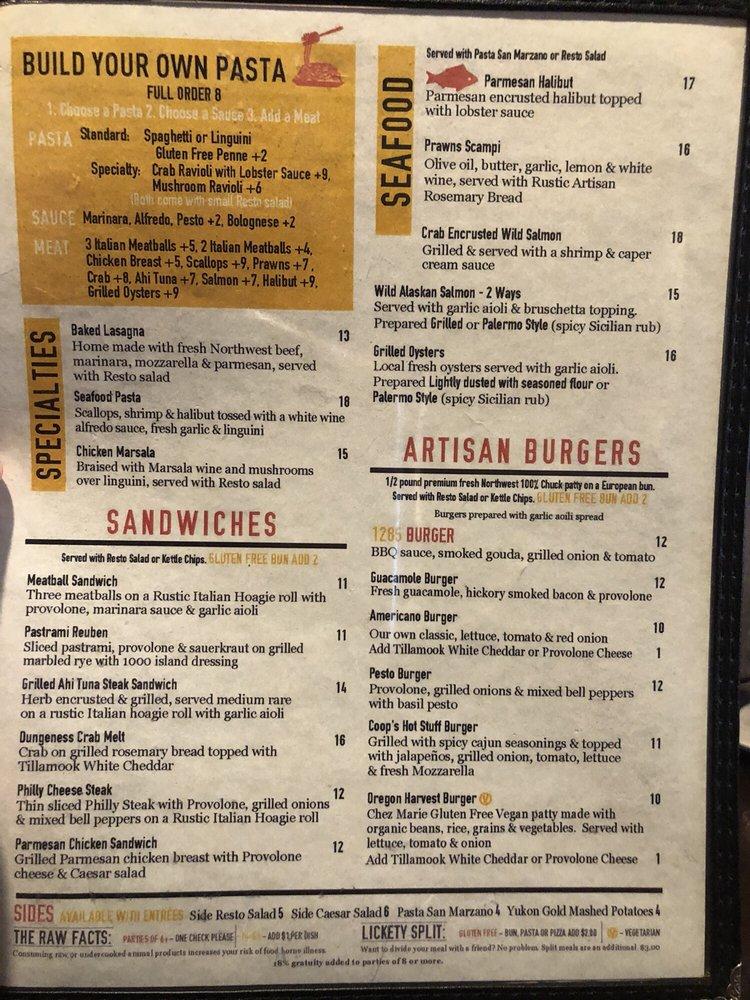 Menu at 1285 Restobar, Florence