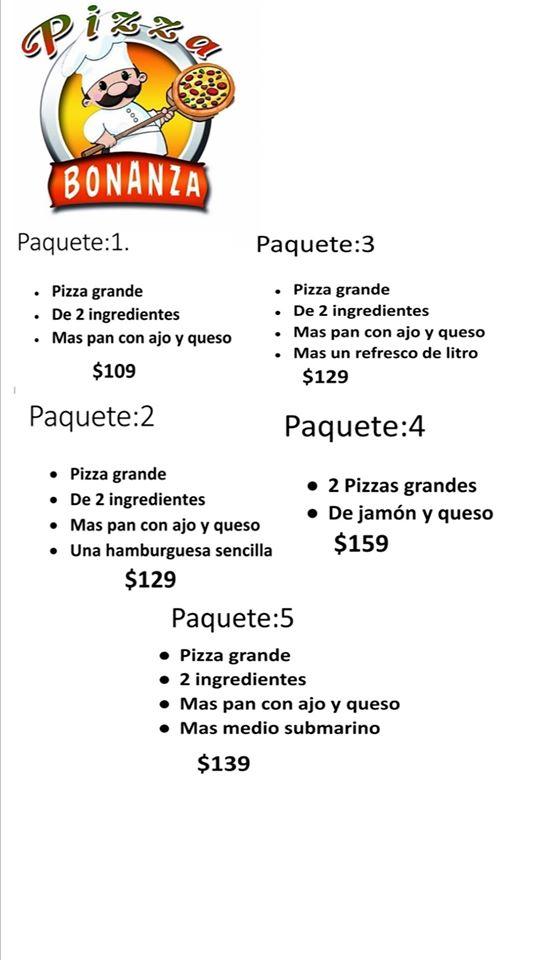 Menu at Pizza BONANZA restaurant, Campeche