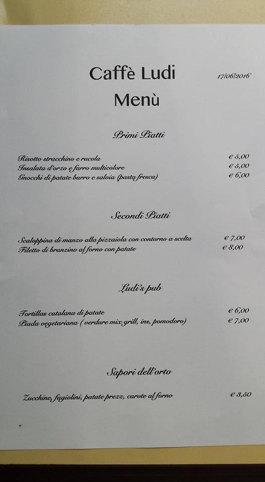 Menu at Caffe' Ludi pub & bar, Turin