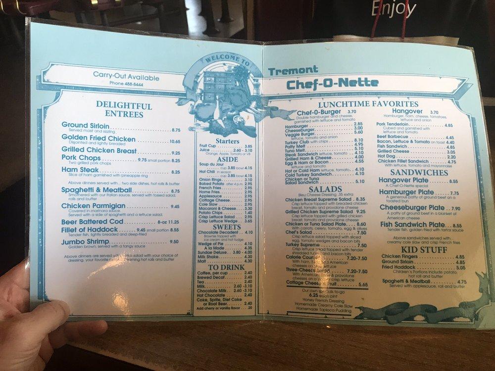 Menu at Chef-O-Nette Restaurant, Columbus
