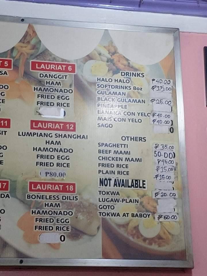 Menu at D' Original Palabok Sa Obrero restaurant, Manila