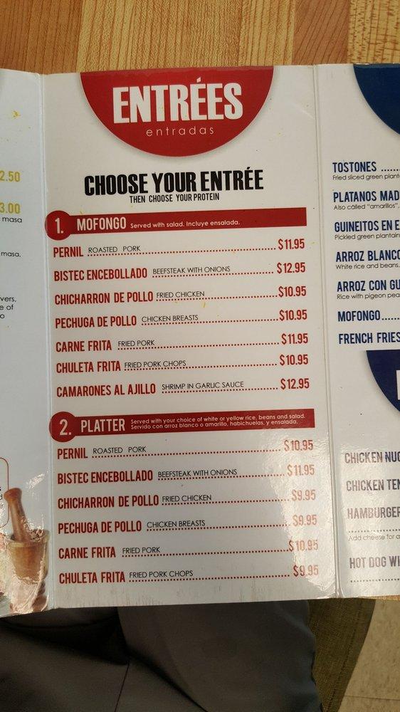 Menu at El Mofongo Restaurant, Arlington