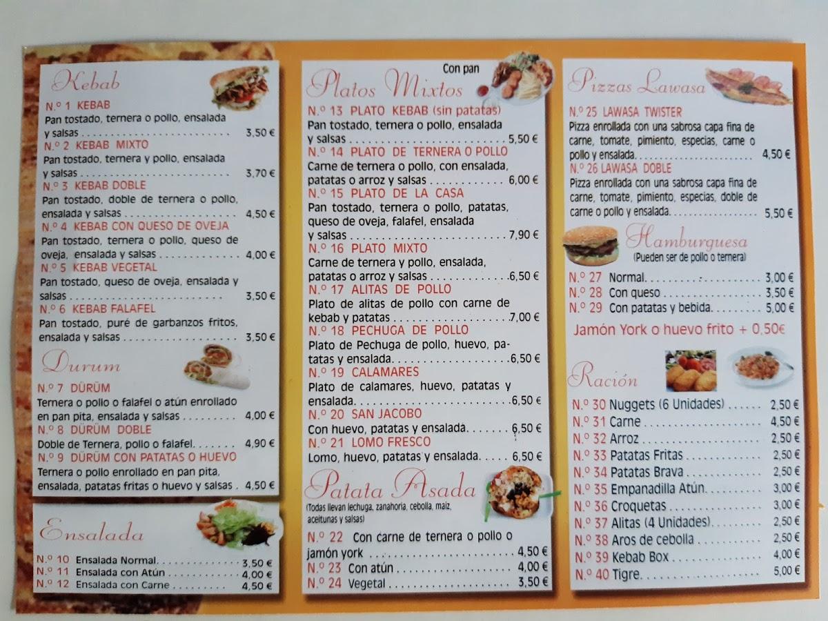 Menu at Kebab Hut Comida Turca Cafeteria, Puertollano