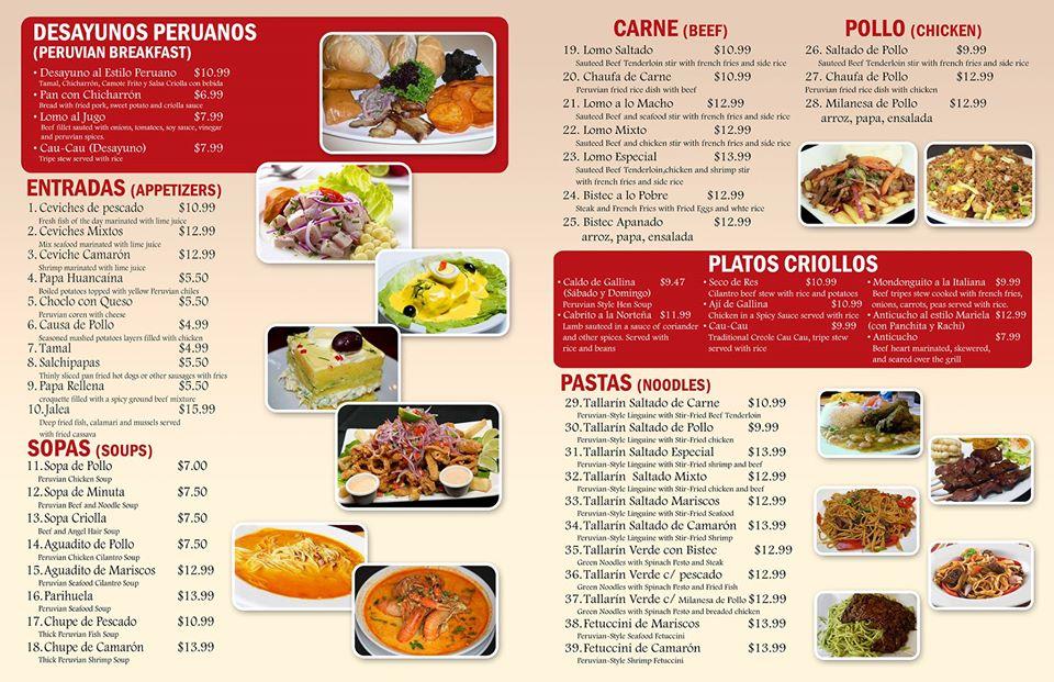 Menu at La Hacienda Peruvian Food restaurant, Paramount