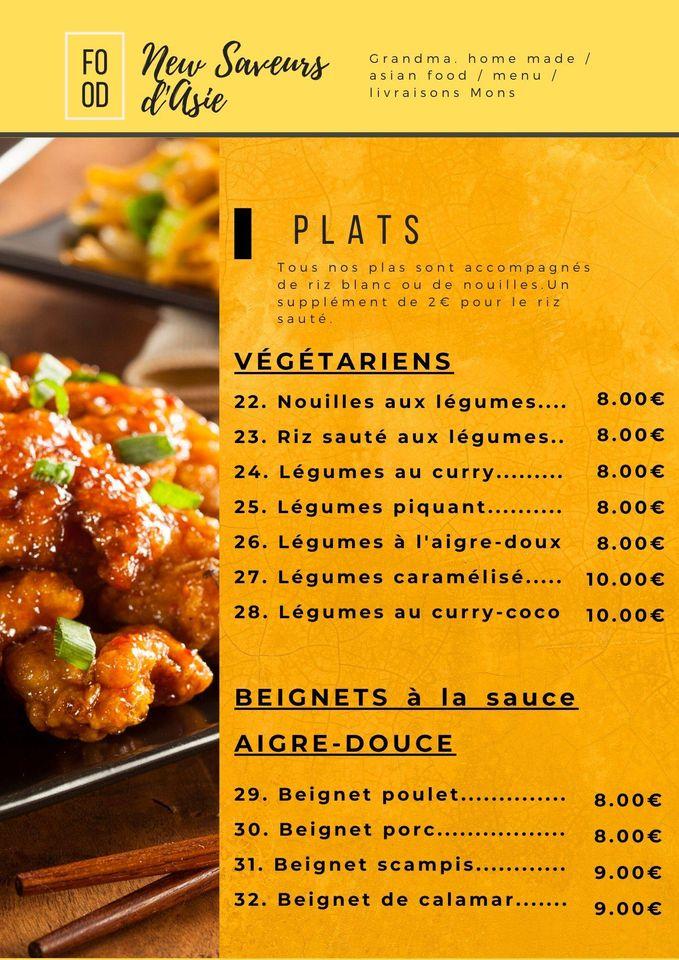 Menu at New Saveur d'Asie, Mons