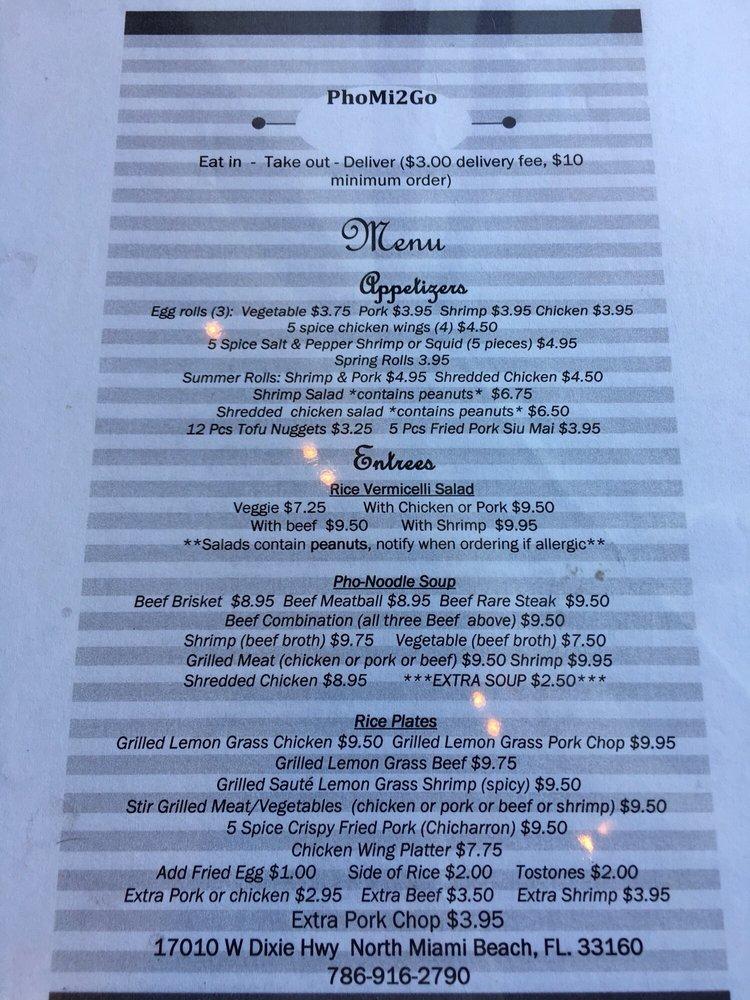 Menu at Pho Mi 2Go restaurant, North Miami Beach, W Dixie Hwy