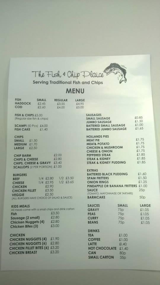 Menu at The Fish & Chip Plaice. fast food, Garstang