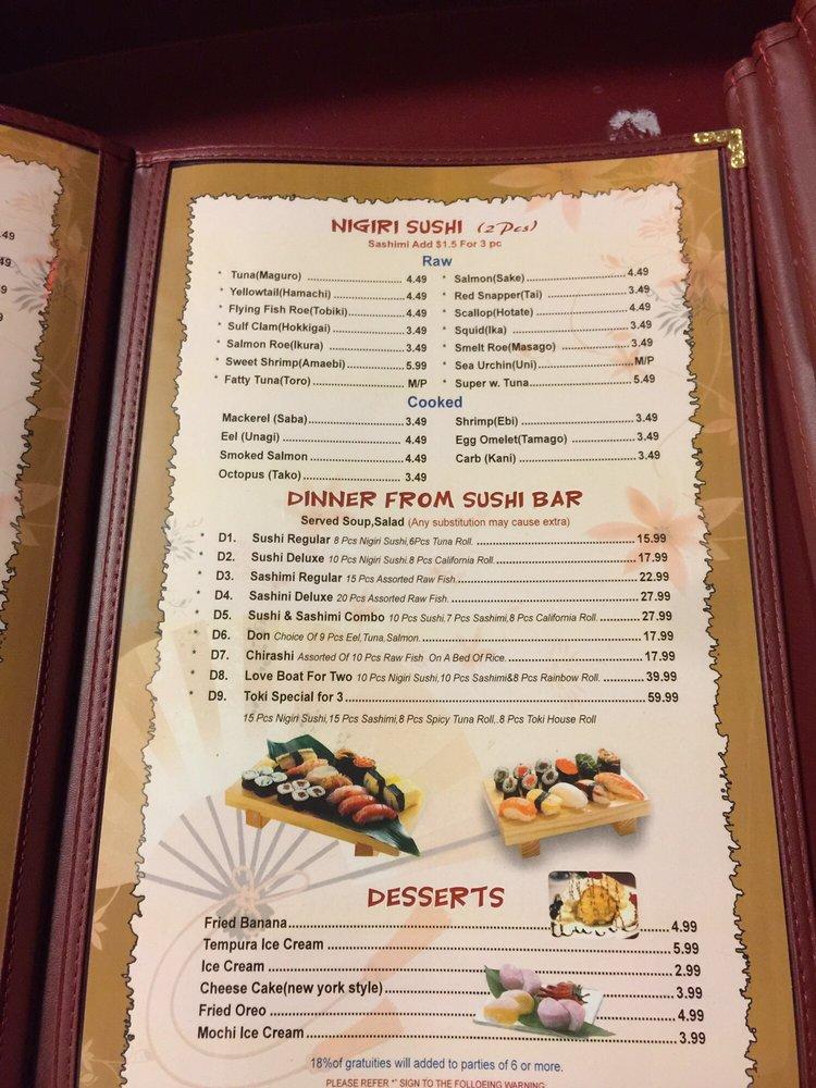 Menu at Toki sushi& steak house restaurant, LaFayette