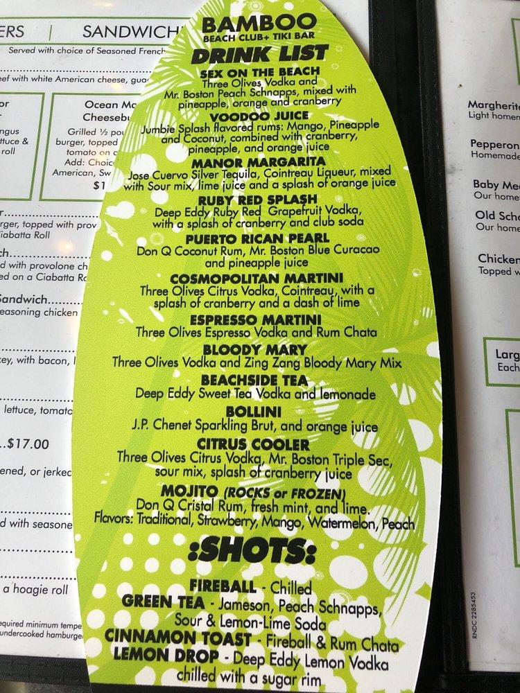Menu at Bamboo Beach Tiki Bar & Cafe, Fort Lauderdale