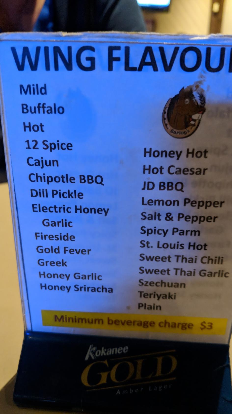 Menu at Barley's Pub, Carstairs