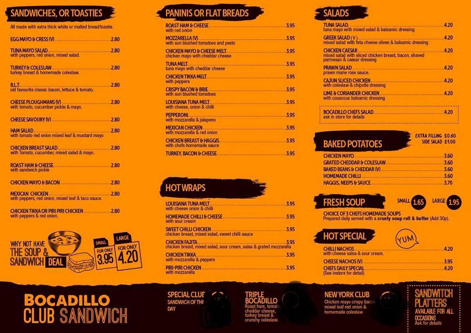 Menu at Bocadillo Hillington restaurant, Glasgow
