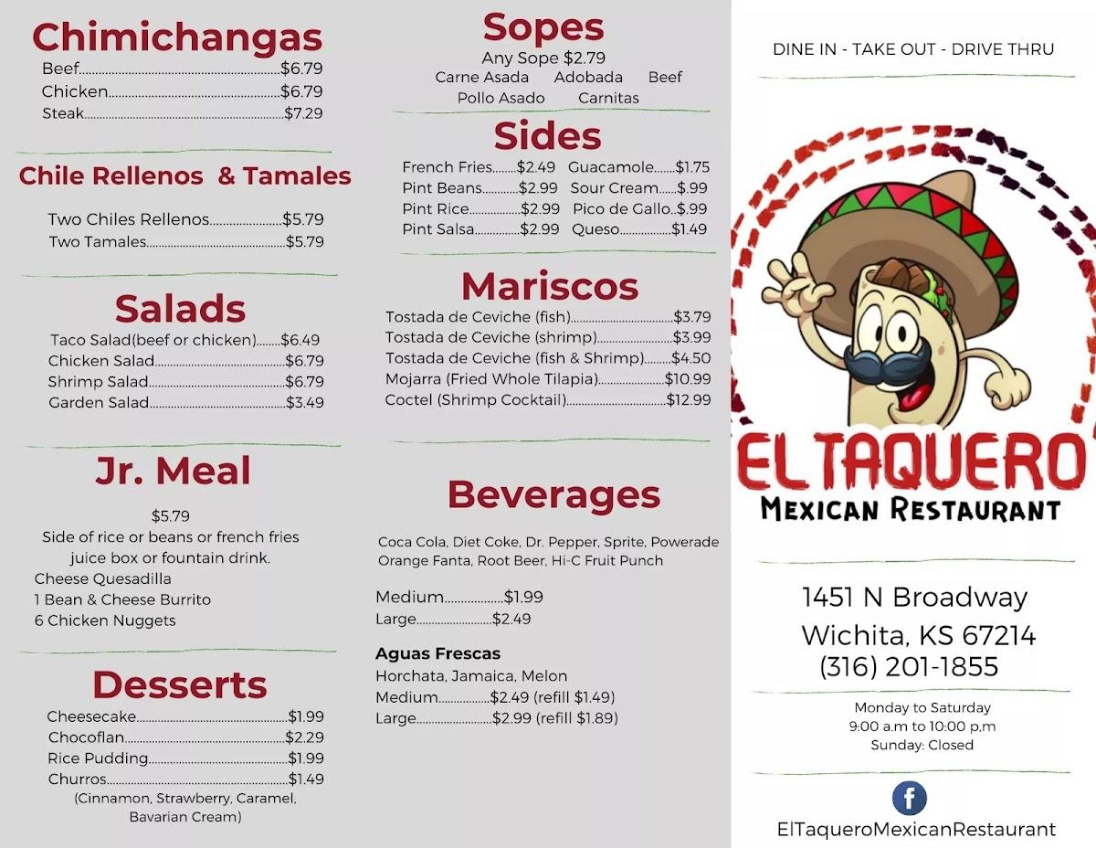 Menu at El Taquero Mexican Restaurant, Wichita