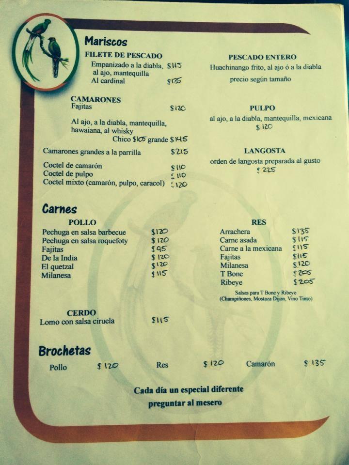 Menu at El quetzal melaque jalisco restaurant, San Patricio