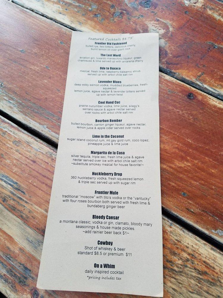 Menu at Frontier Public House, Vancouver
