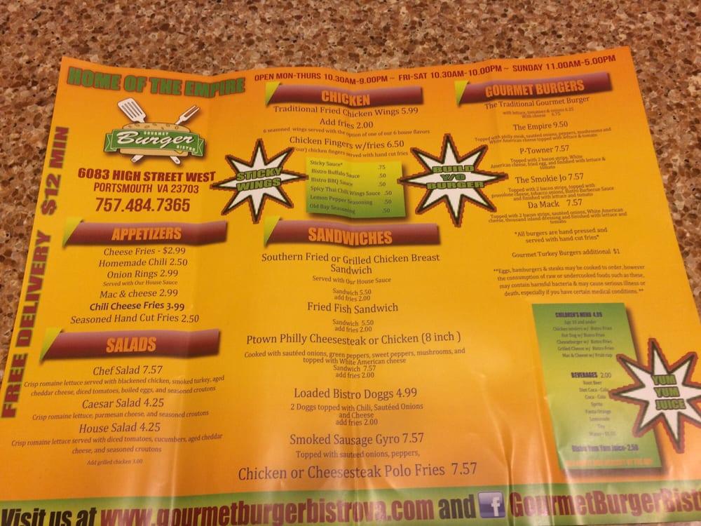 Menu at Gourmet Burger Bistro restaurant, Portsmouth