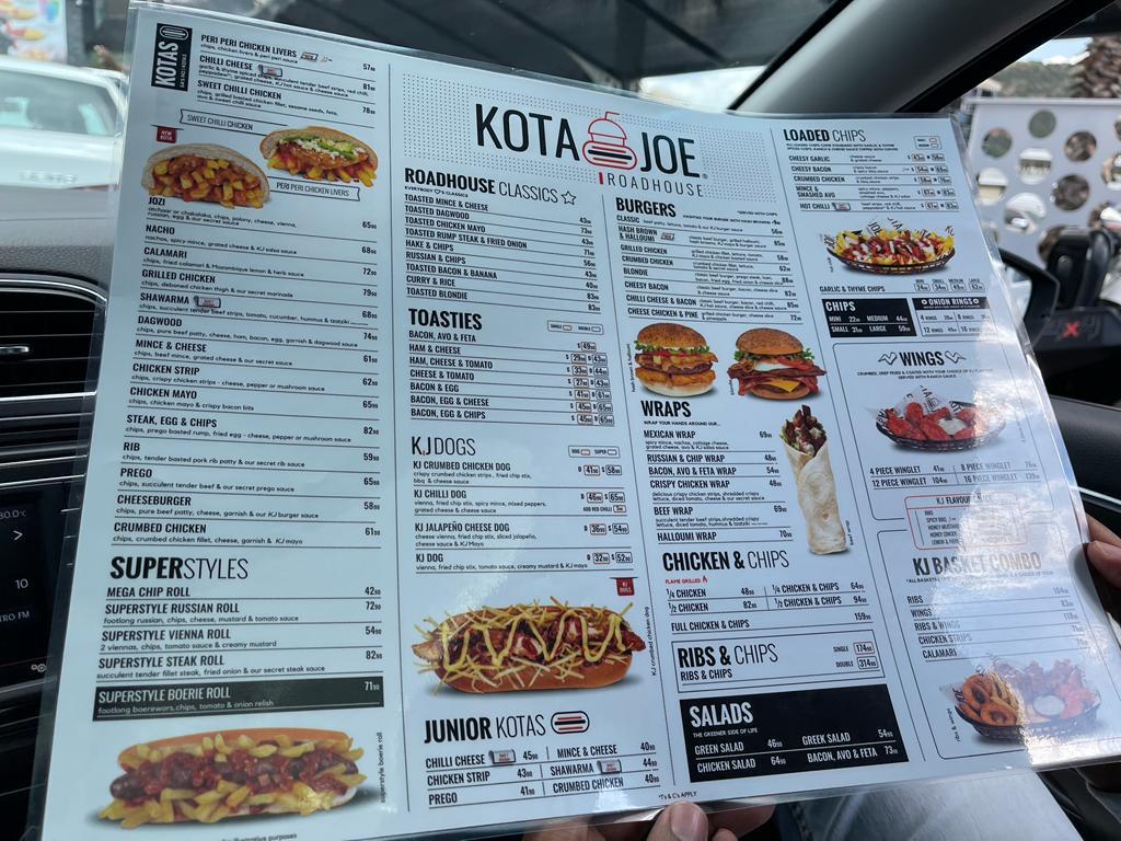 Menu at Kota Joe Roadhouse - Wonderboom restaurant, Pretoria, Lavender ...