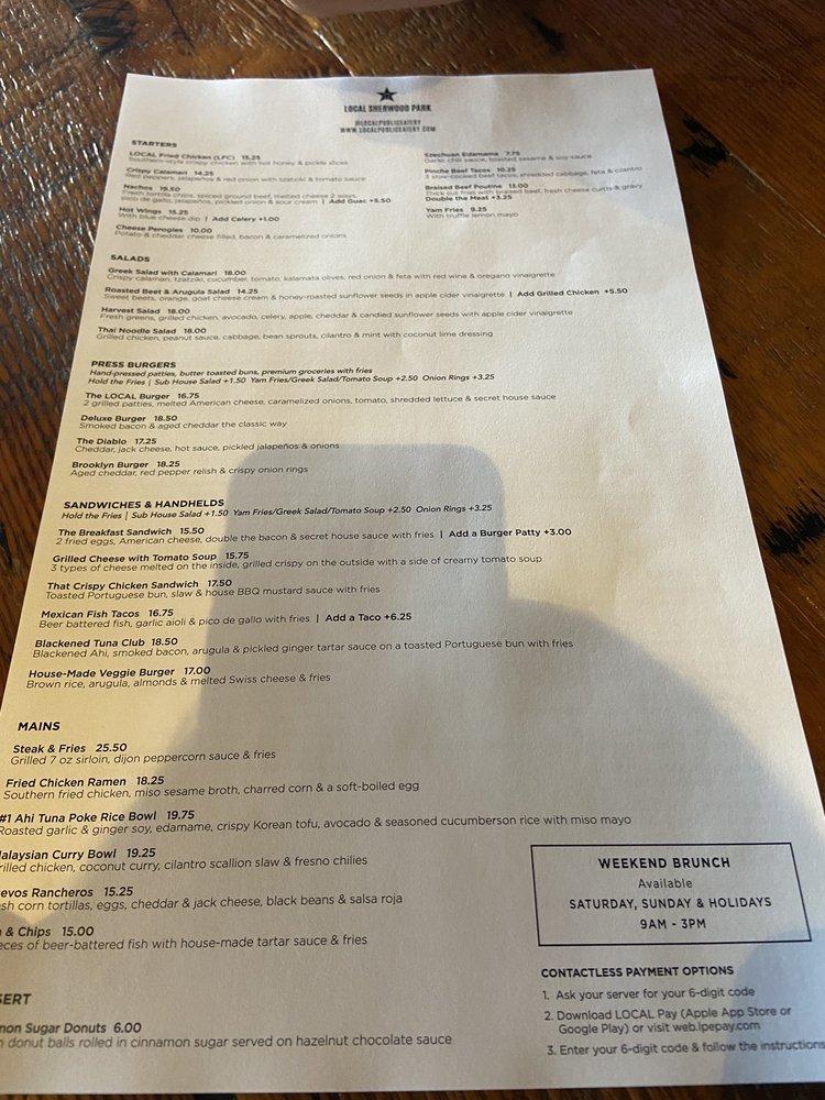 Menu at LOCAL Public Eatery Sherwood Park, Sherwood Park, 222 Baseline ...