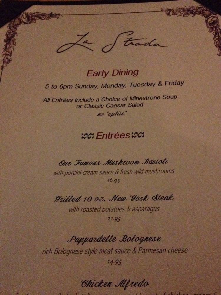 Menu at La Strada restaurant, Reno