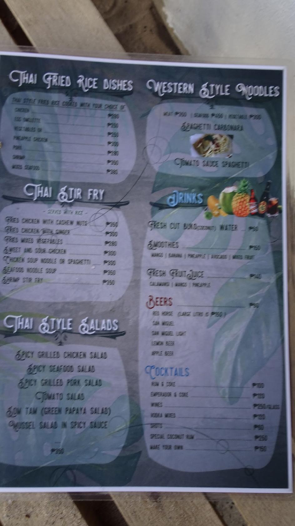 Menu at Phoenix Bar & Restaurant, El Nido