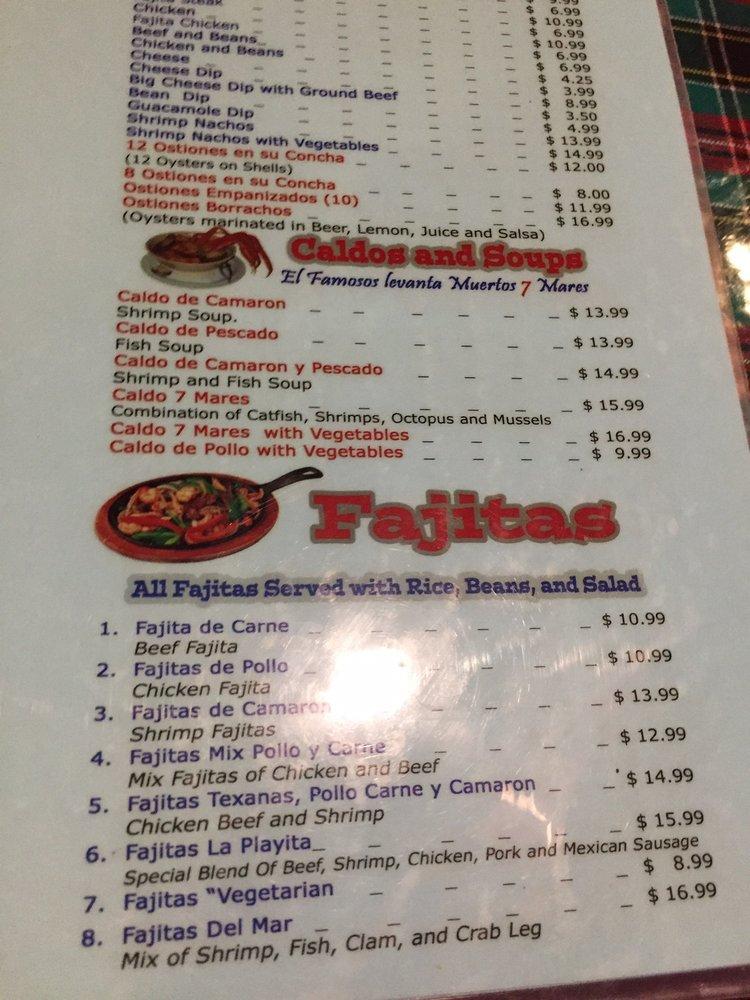 Menu at Playita Mexicana restaurant, Memphis