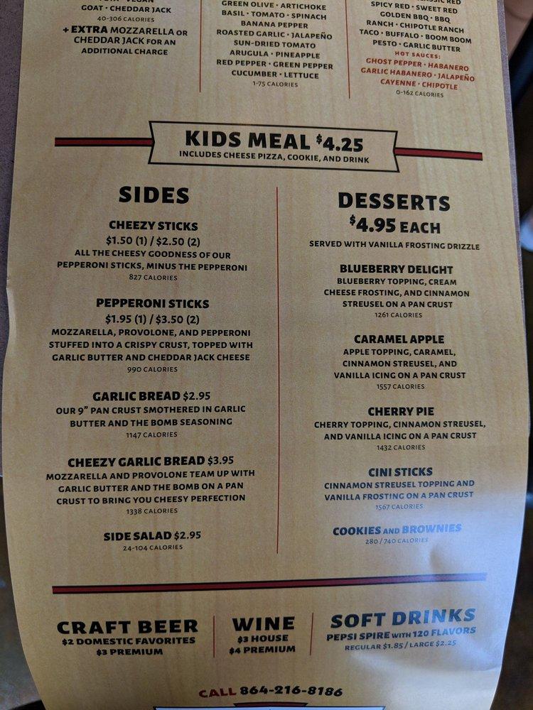Menu at Rapid Fired Pizza pizzeria, Spartanburg, -F John B White Sr Blvd