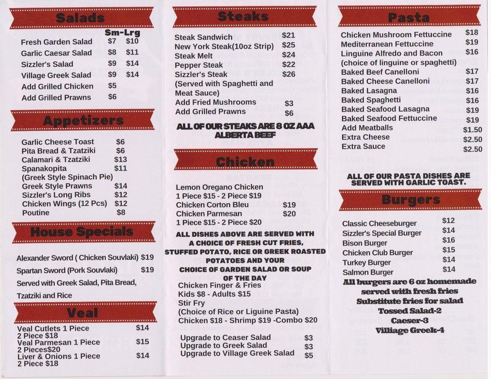 Menu at Sizzler's Family Restaurant, Didsbury