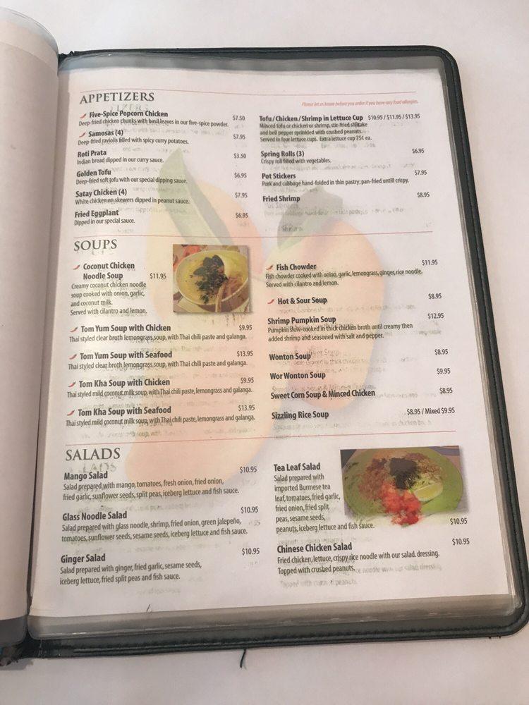 Menu at Sweet Mango restaurant, San Jose