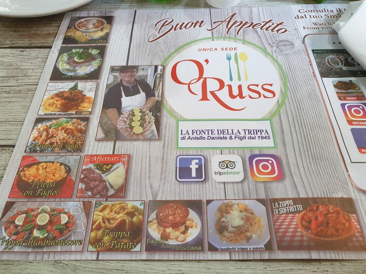 Carta del restaurante Tripperia O'Russ Napoli, Napoles