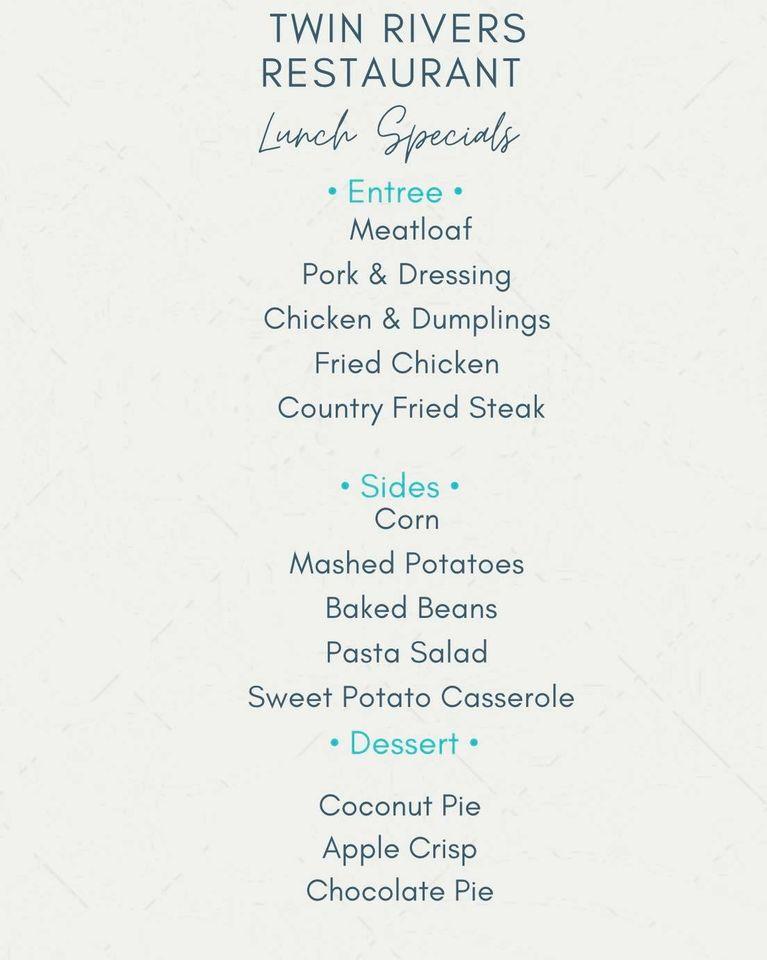 Menu at Twin Rivers Restaurant, Mount Carmel