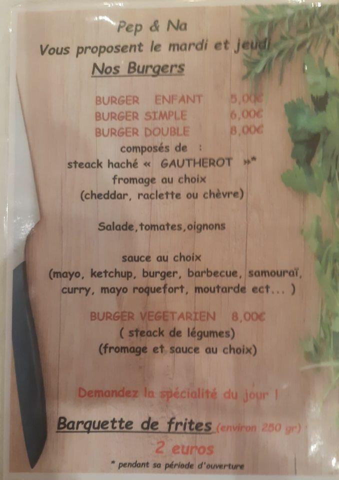 Menu at pizza Pep & Na restaurant, Vieilley