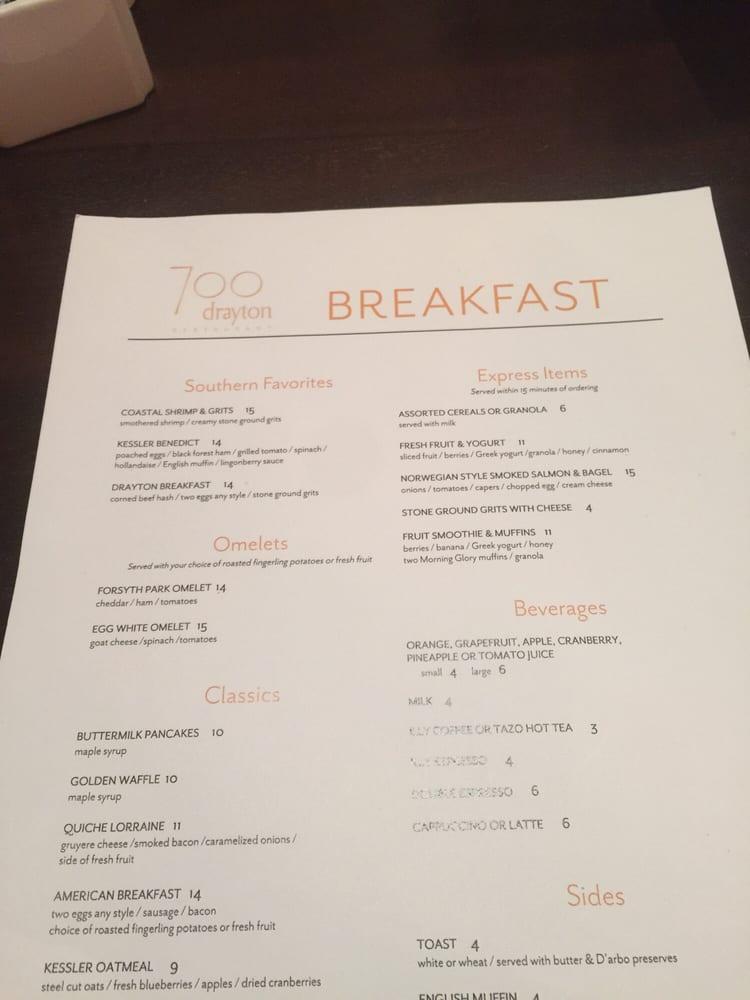 Menu at 700 Drayton Restaurant, Savannah
