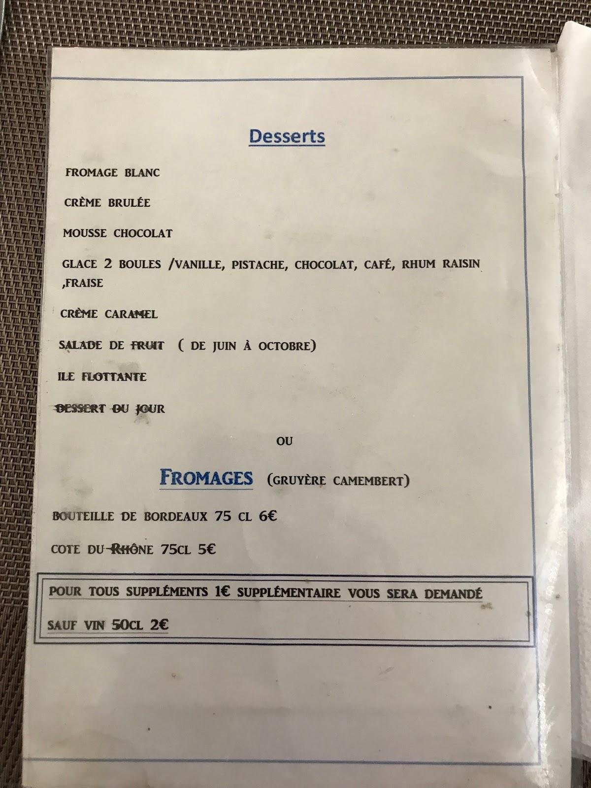 Menu at Chez Mimi restaurant, Noyelles-Godault