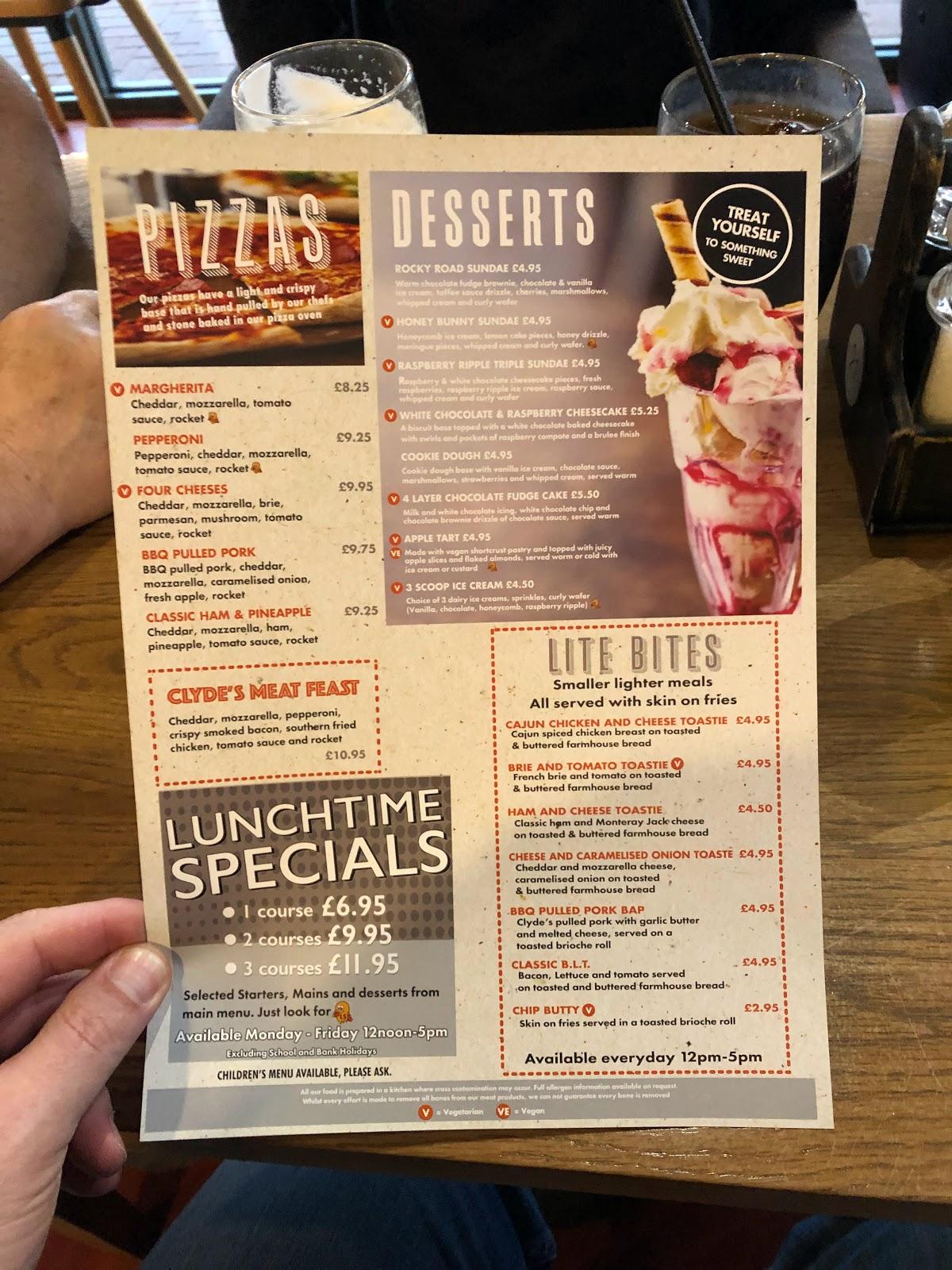 Menu at Clyde's Bar & Grill, Tamworth