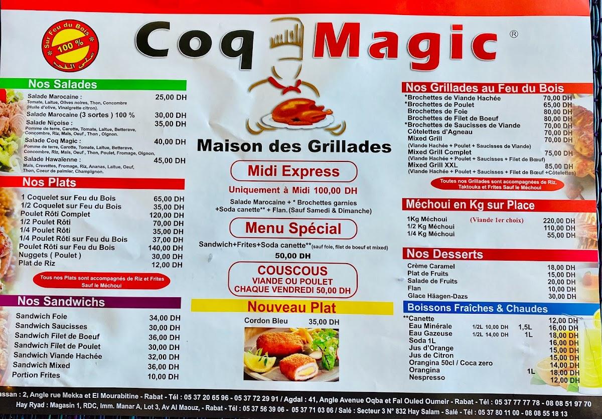 Menu au Coq Magic Hassan restaurant, Rabat, Angle Rue Mekka et Rue El ...