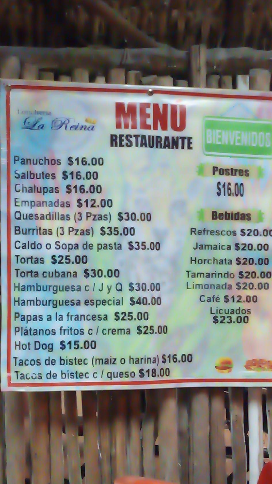 Menu at Loncheria La Reyna restaurant, Valladolid