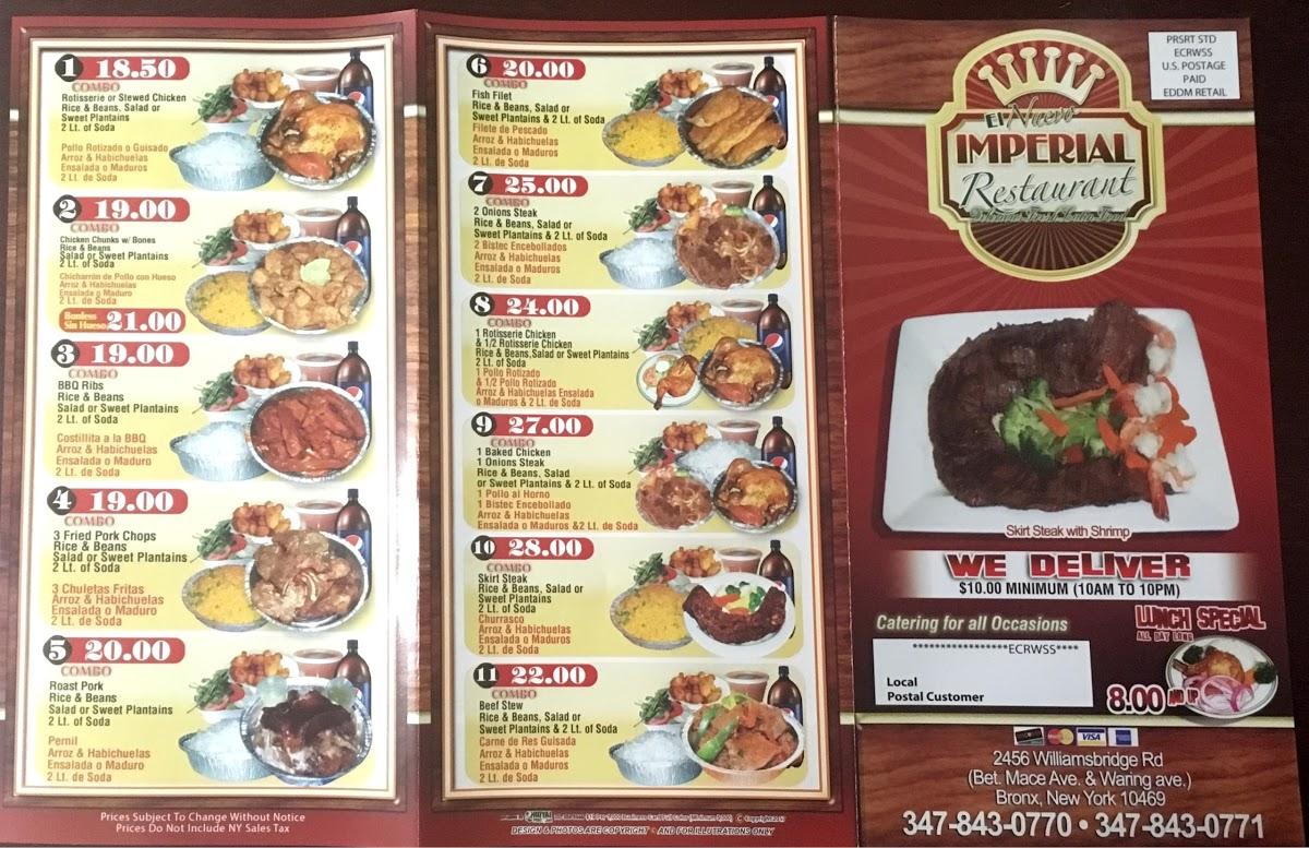 Menu at El Imperial restaurant, Mount Vernon, Williamsbridge Rd
