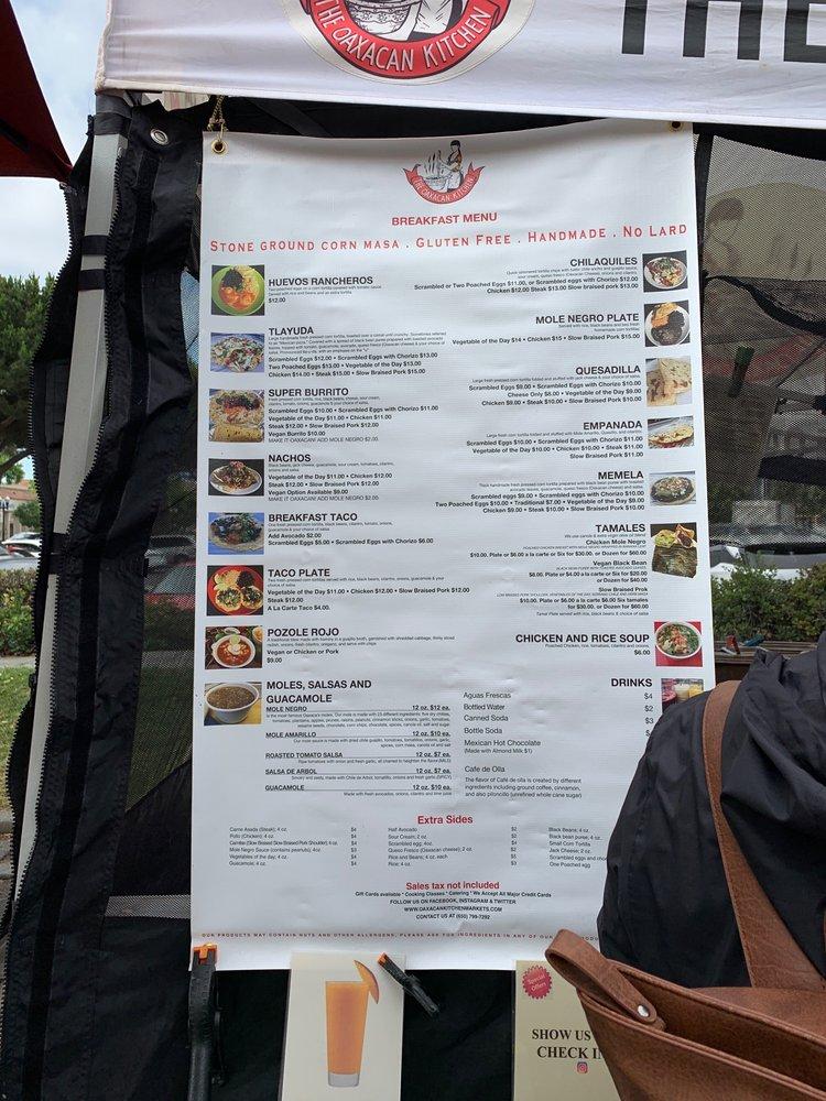 Menu at Oaxacan Kitchen Pop-Up restaurant, Sunnyvale