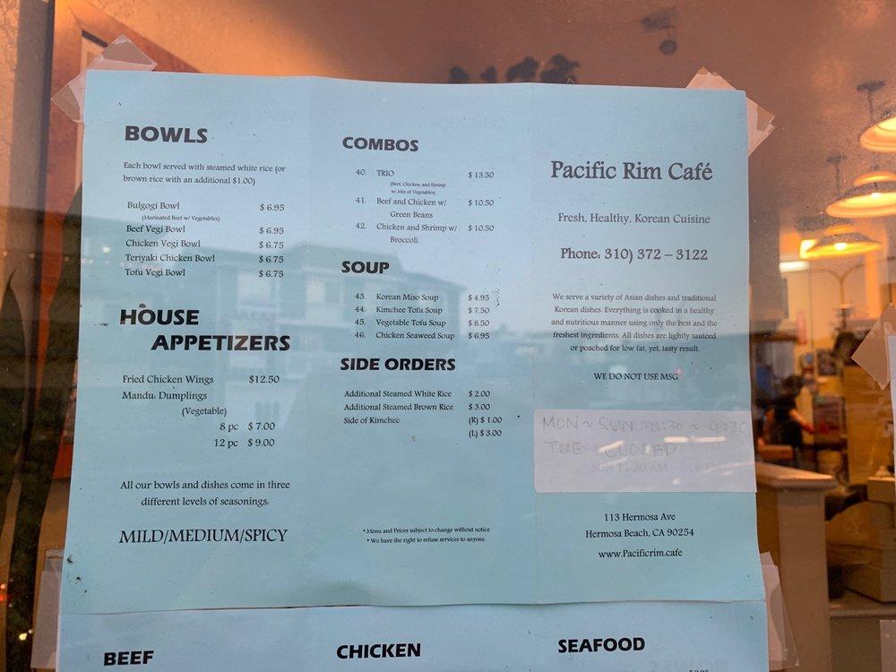 Menu at Pacific Rim Café restaurant, Hermosa Beach