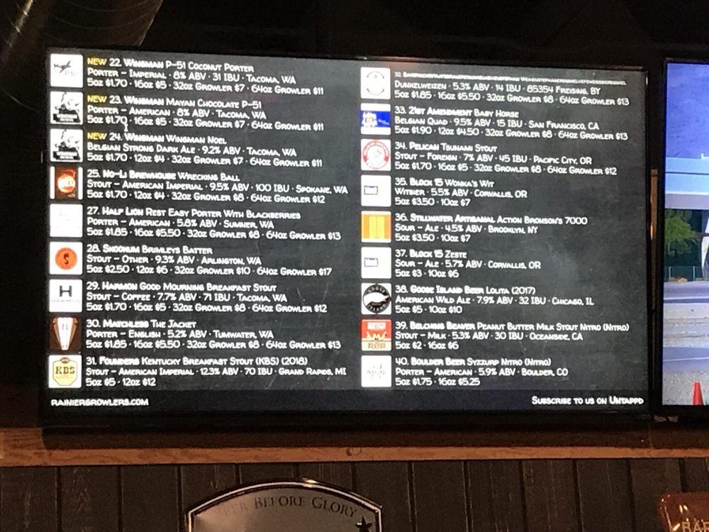 Menu at Rainier Growlers pub & bar, Puyallup, Meridian Ave E site 107