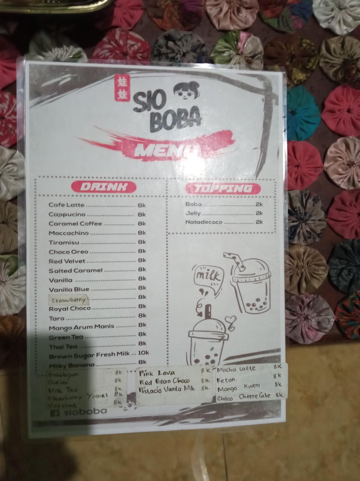 Menu at Sio Boba, Trenggalek
