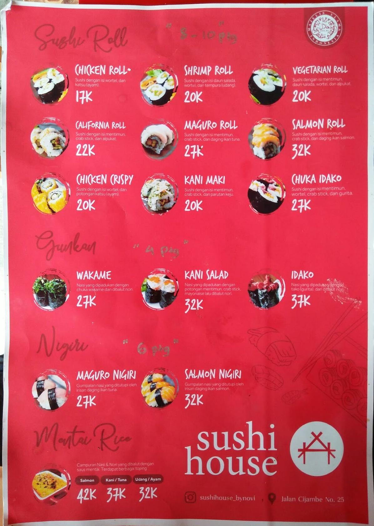 Menu at Sushi House 2 restaurant, Bandung