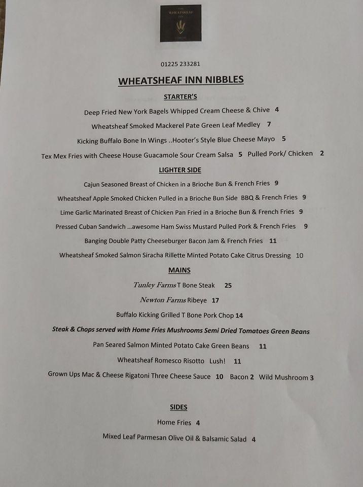 Menu at The Wheatsheaf Inn Corston pub & bar, Corston